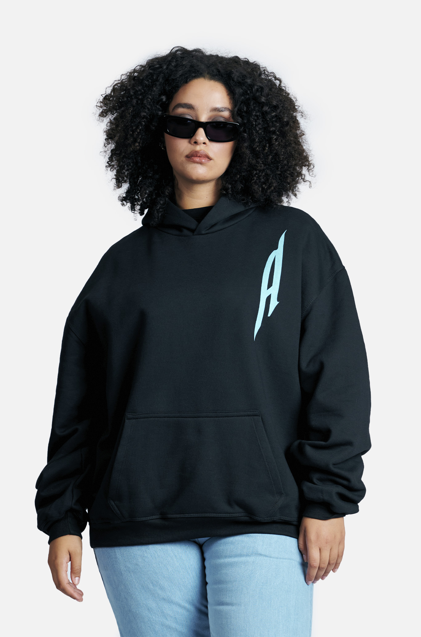 Moletom Oversized Approve Beyond Lines III Preto E Verde Agua